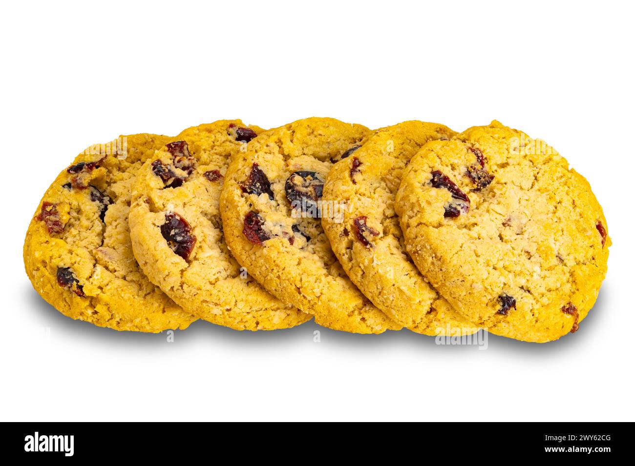 High angle view of crispy delicious oat flakes and cranberry biscuits ...