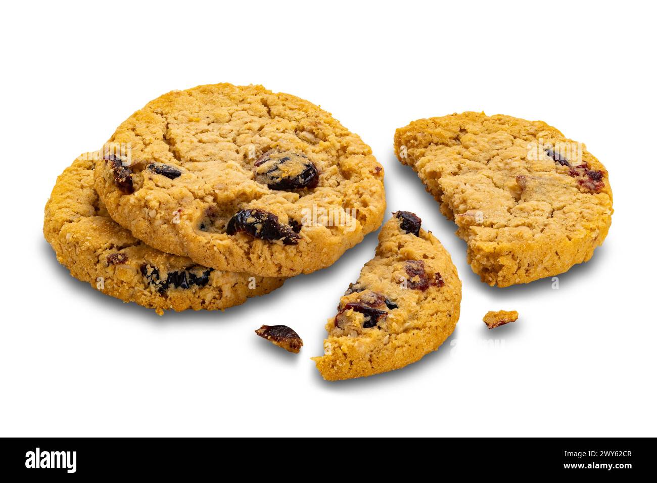Circular homemade oat flakes and cranberry biscuits whole and pieces ...