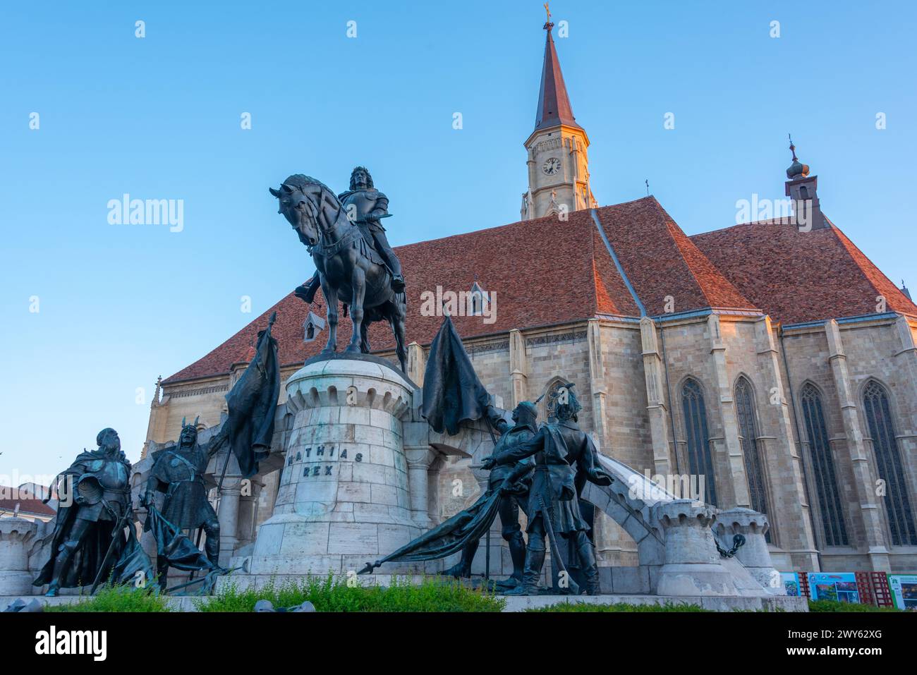 Sunset view of Saint Michael church in Cluj-Napoca, Romania Stock Photo ...