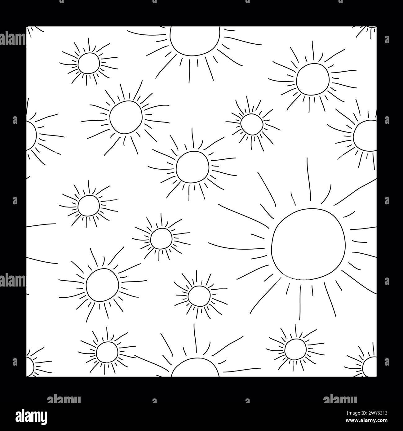 Cute Monochrome Sun print. Hand drawn Vector Black and white Seamless ...