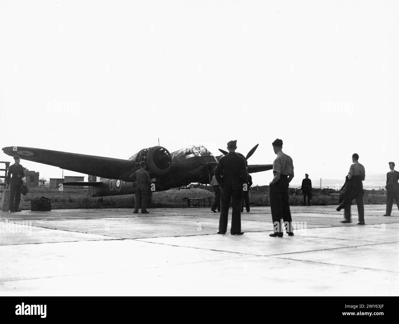 Ground crew of No. 84 Squadron RAF perform an engine test on a Bristol ...