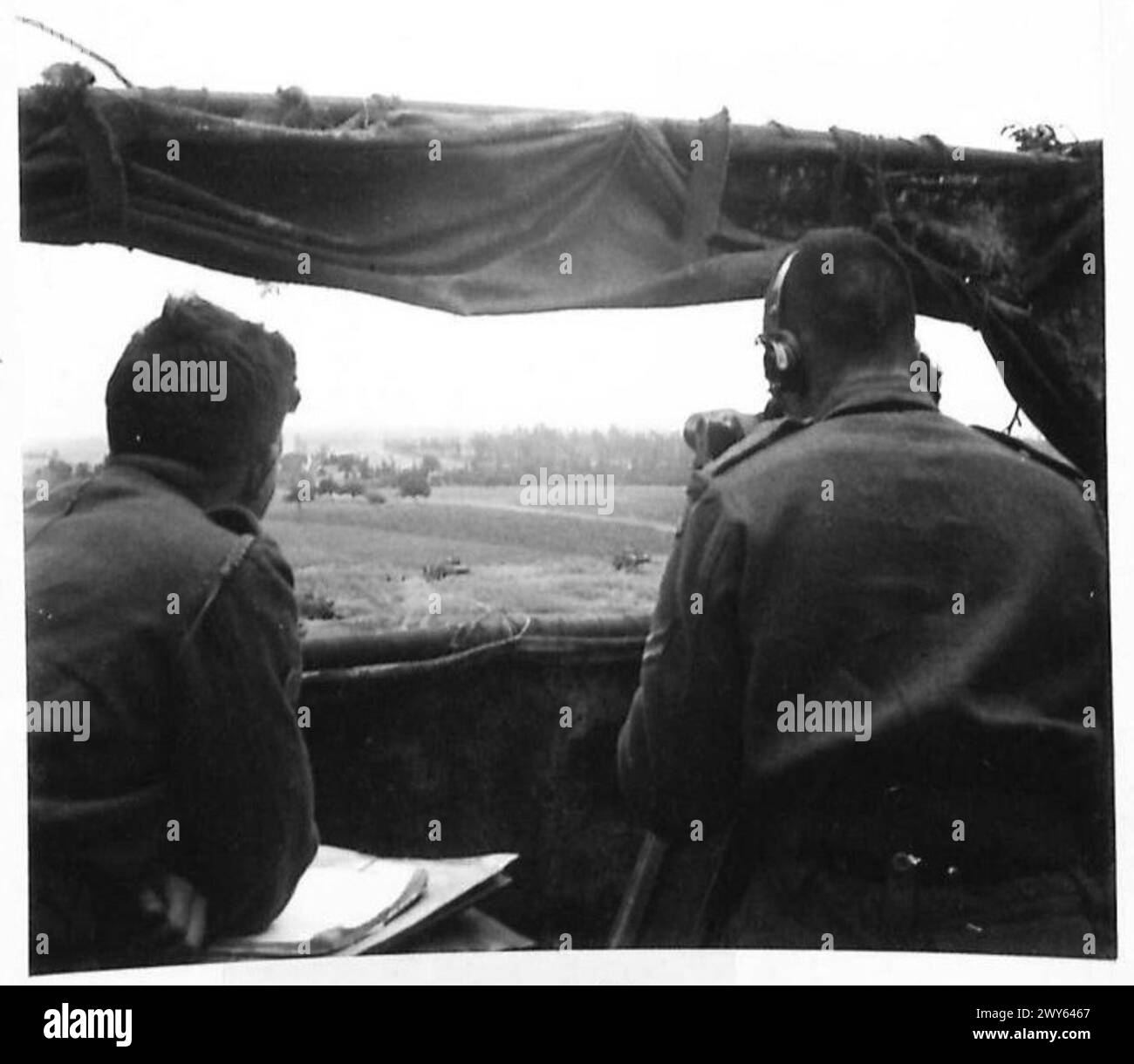 SPOTTING THE ENEMY - A view from the observation platform showing ...