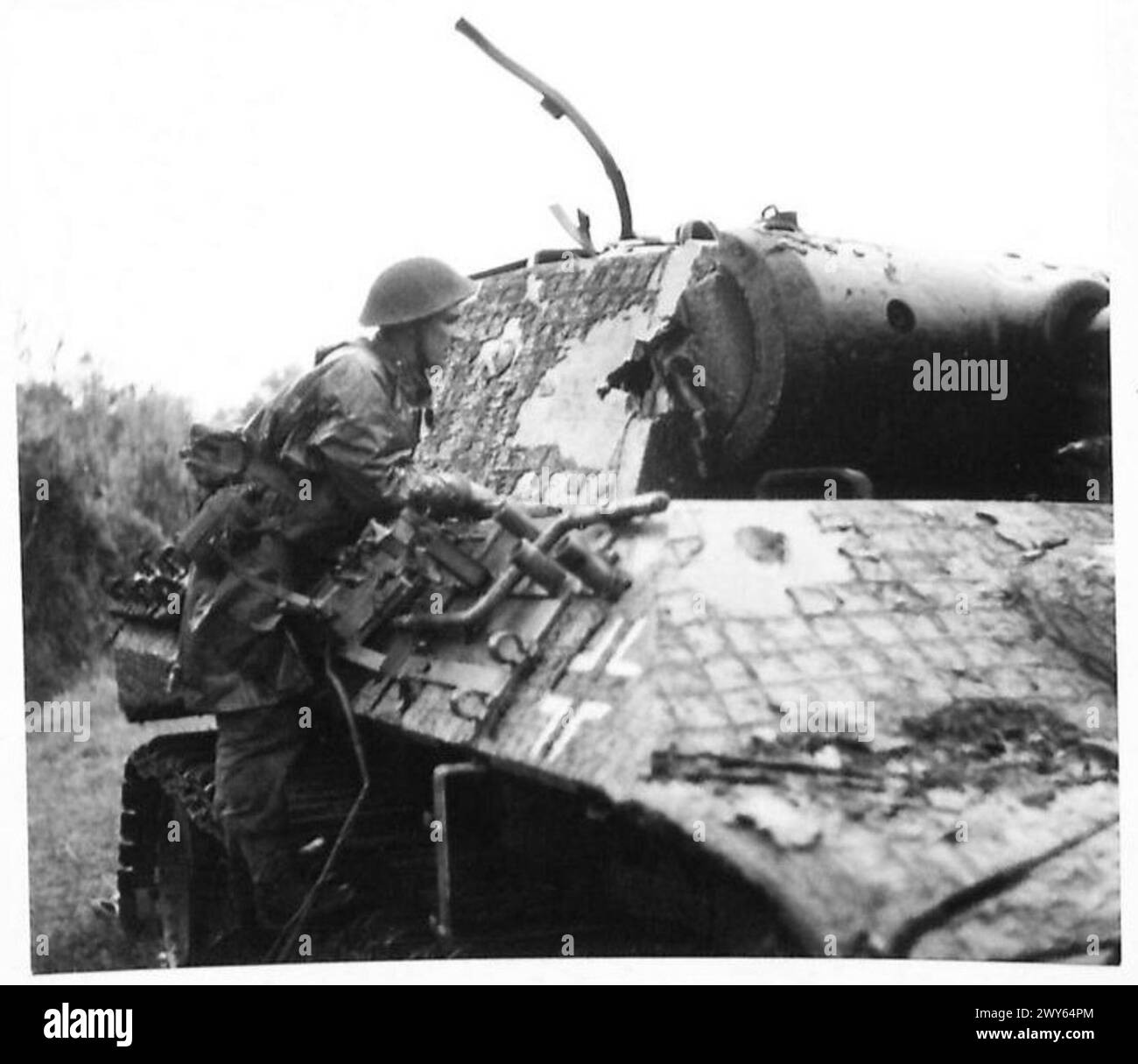 CAPTURE OF TILLY-SUR-SEULLES - A close-up of the Panther tank showing ...