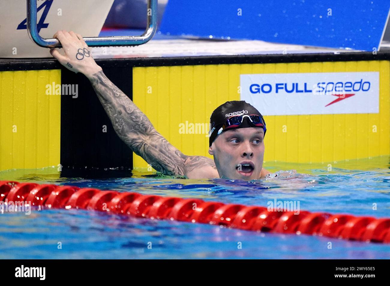 Matthew Richards in action during the Men's 100m Freestyle Heats on day ...