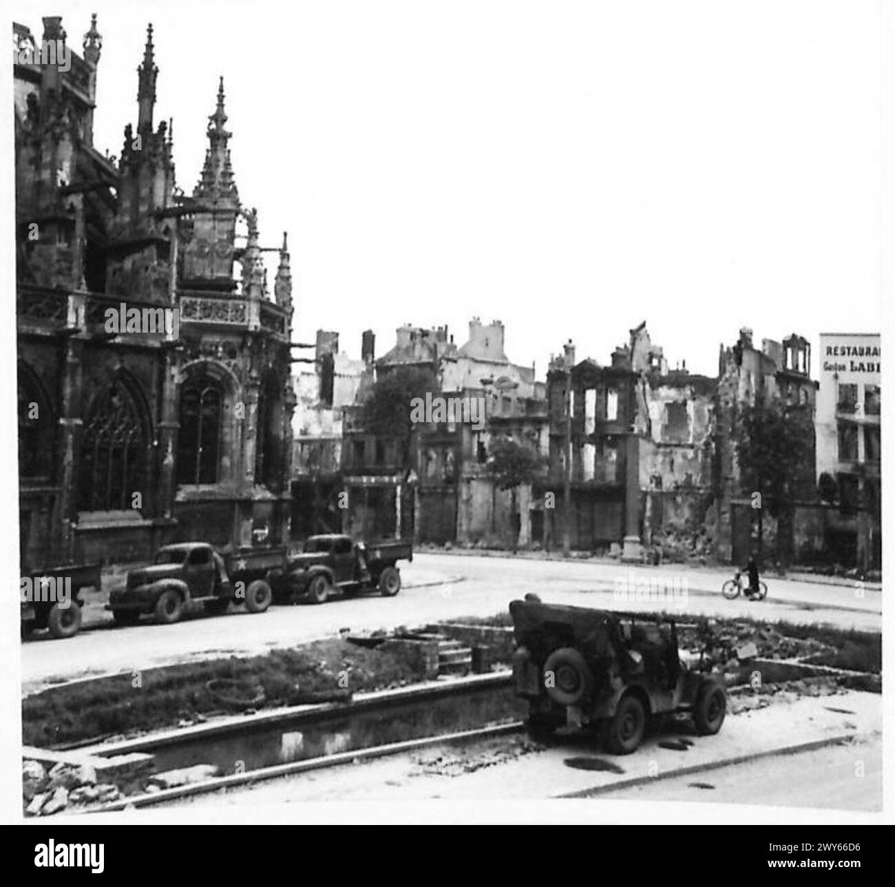 CAEN - NOW AND AS IT WAS - St. Pierre Church and square showing the ...