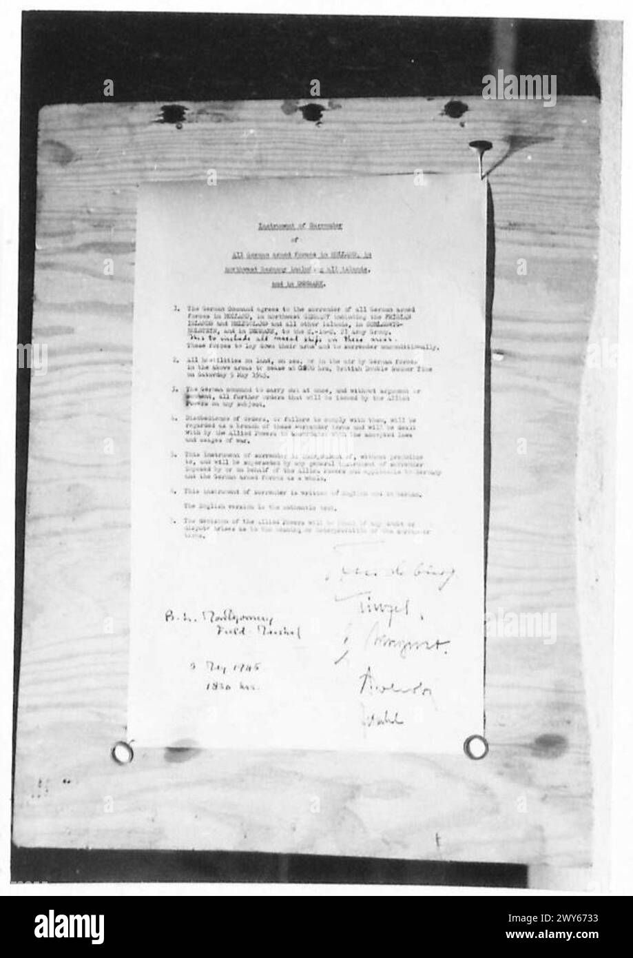 The historic Instrument of Surrender document displays the signatures ...
