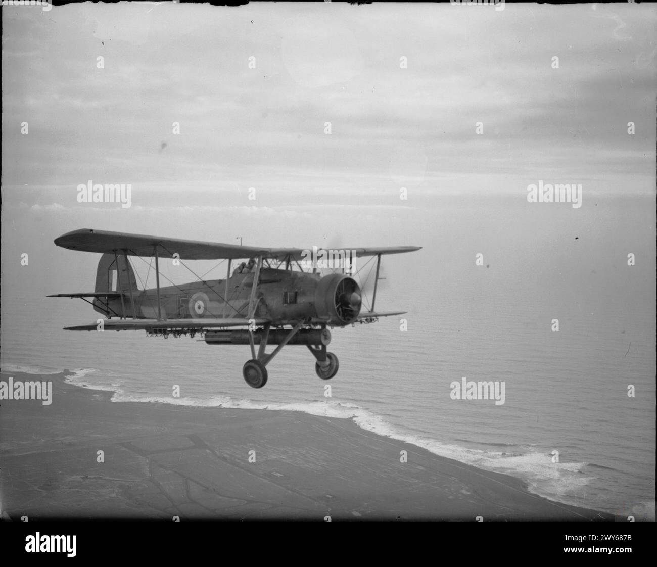 A Fairey Swordfish aircraft of the Royal Navy flying over the Scottish ...