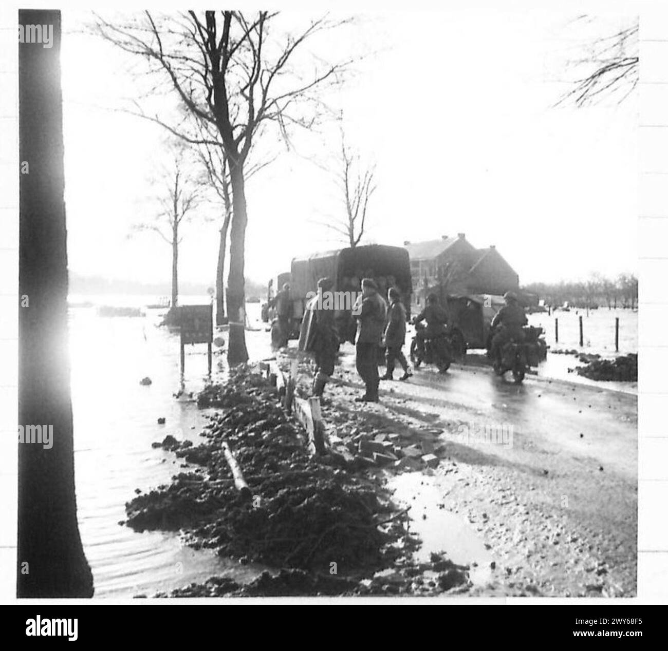 The River Meuse near Berg is shown in flood, with the approach to the ...