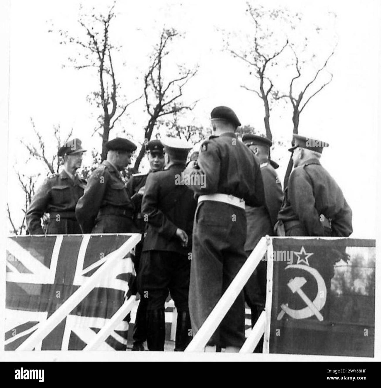Field Marshal Montgomery meets Russian generals at a saluting base ...