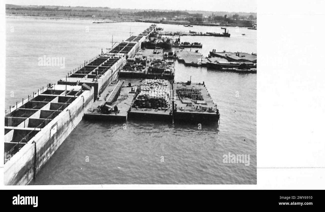 PHOTOGRAPHS OF PREFABRICATED PORT, ETC. - "Rhinos" barges moored ...