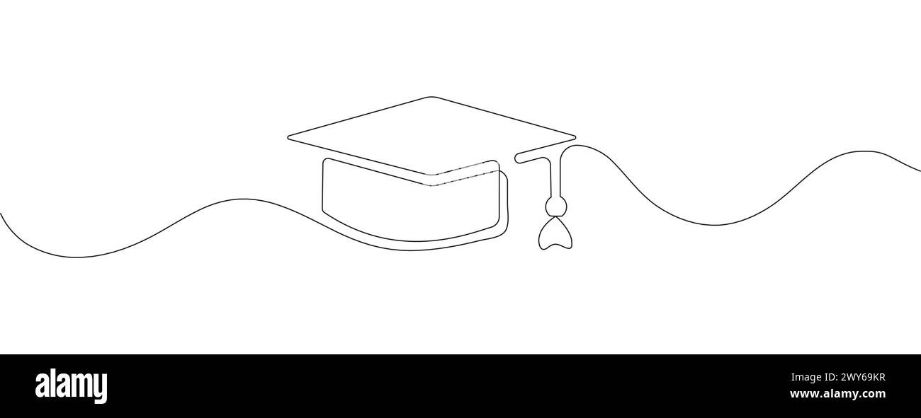 Graduation cap in continuous line drawing. Education, graduation ...