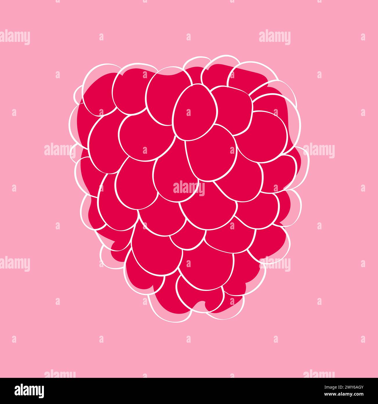 The drawing of raspberries in the shape of a heart and pink background ...
