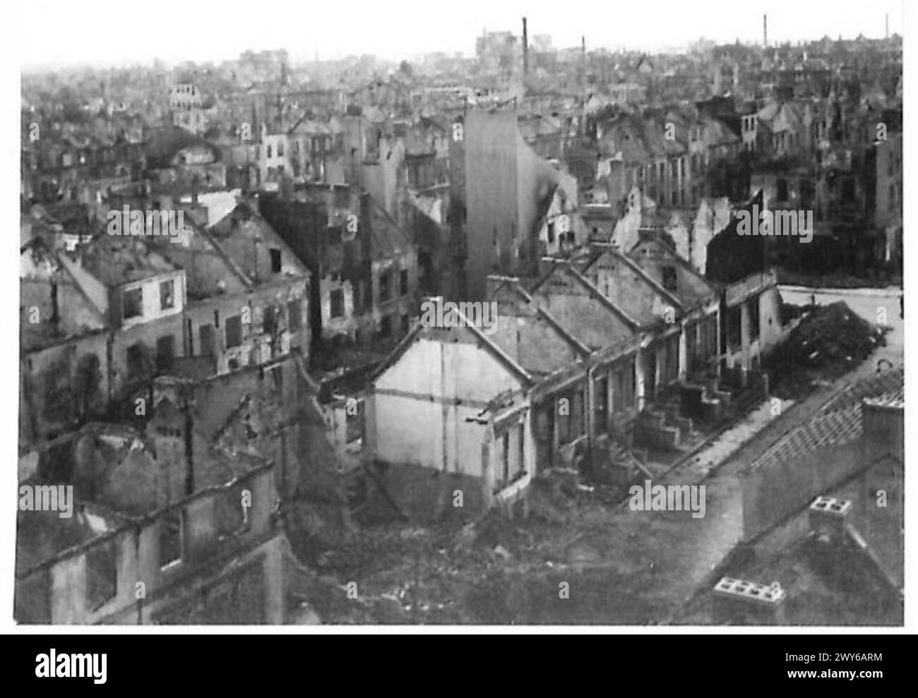 Aerial view showing bomb damage Black and White Stock Photos & Images ...