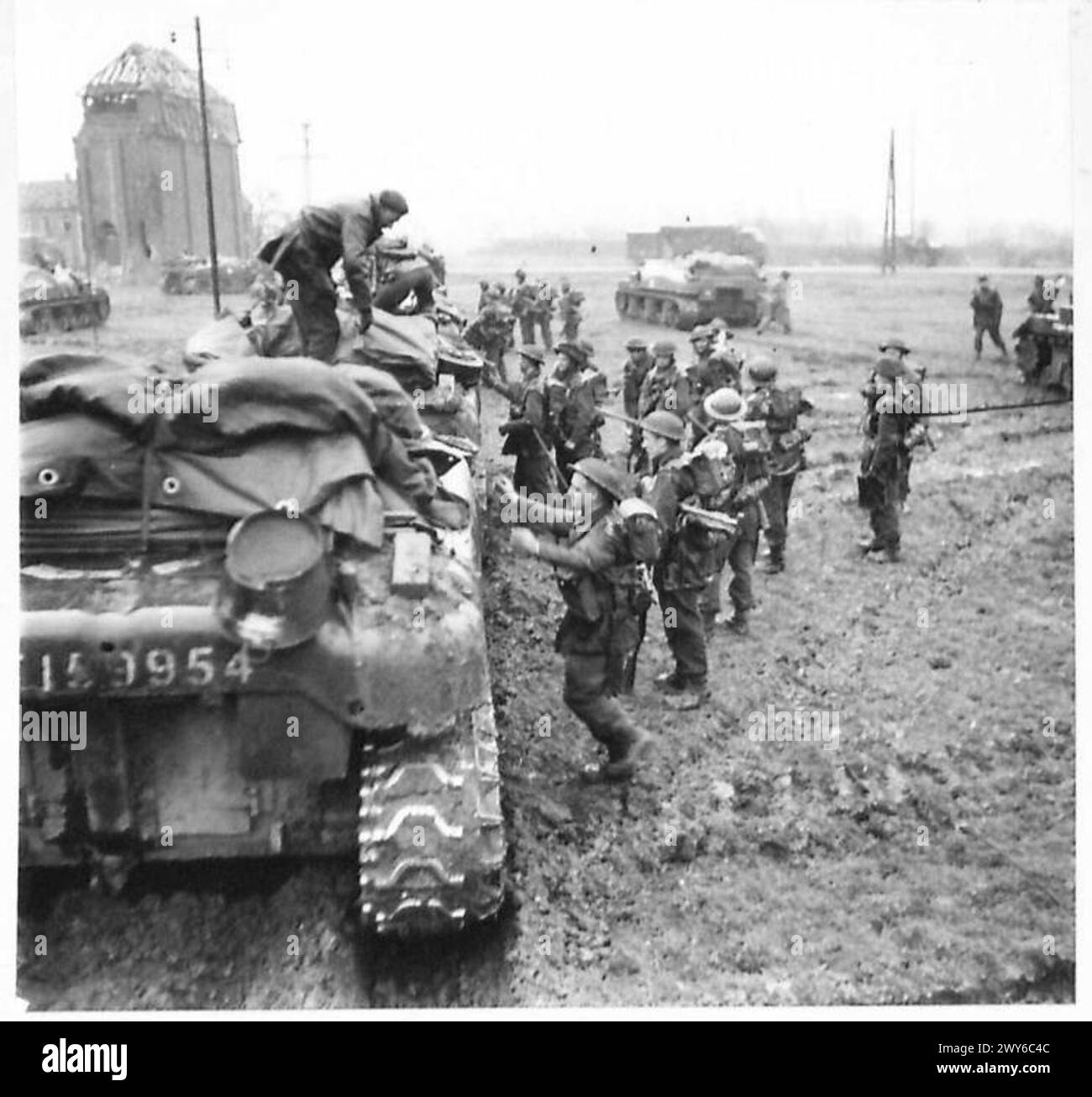 Infantry soldiers of the British Army ride Kangaroo armoured personnel ...