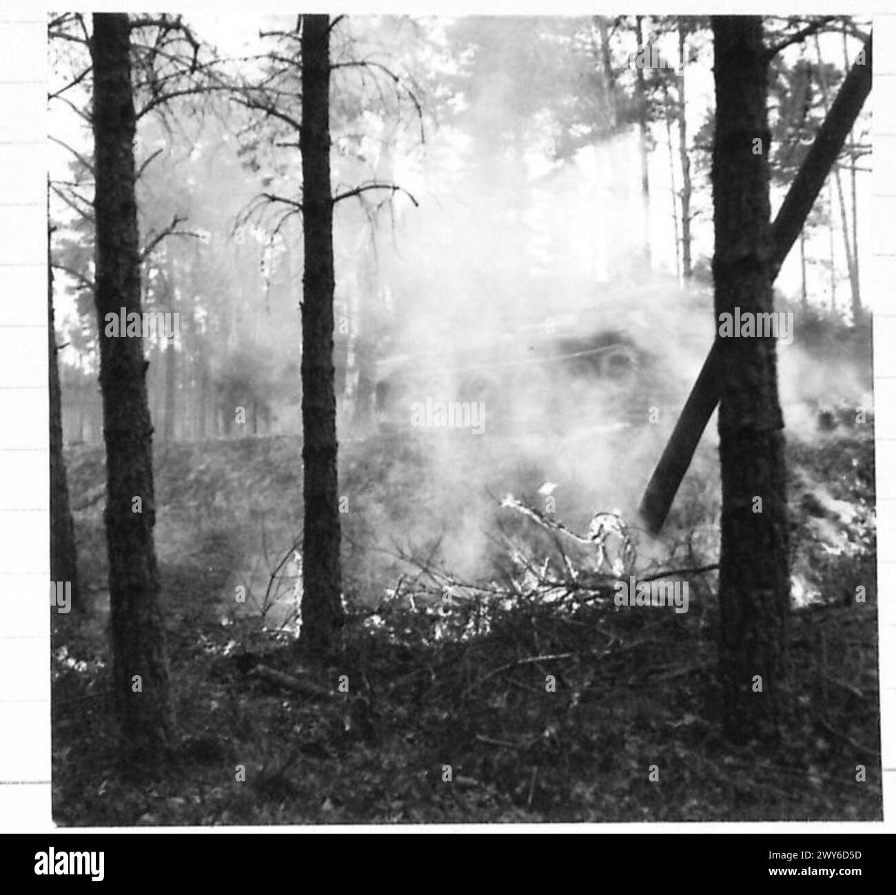 Tanks of the 29th Armoured Brigade pass through burning woods near ...