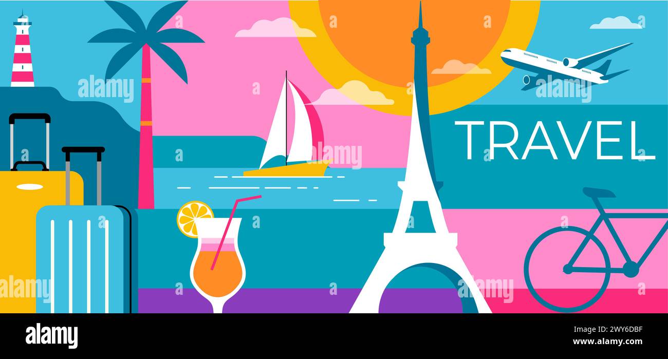 Colorful Geometric Summer and Travel Background, poster, banner. Summer ...