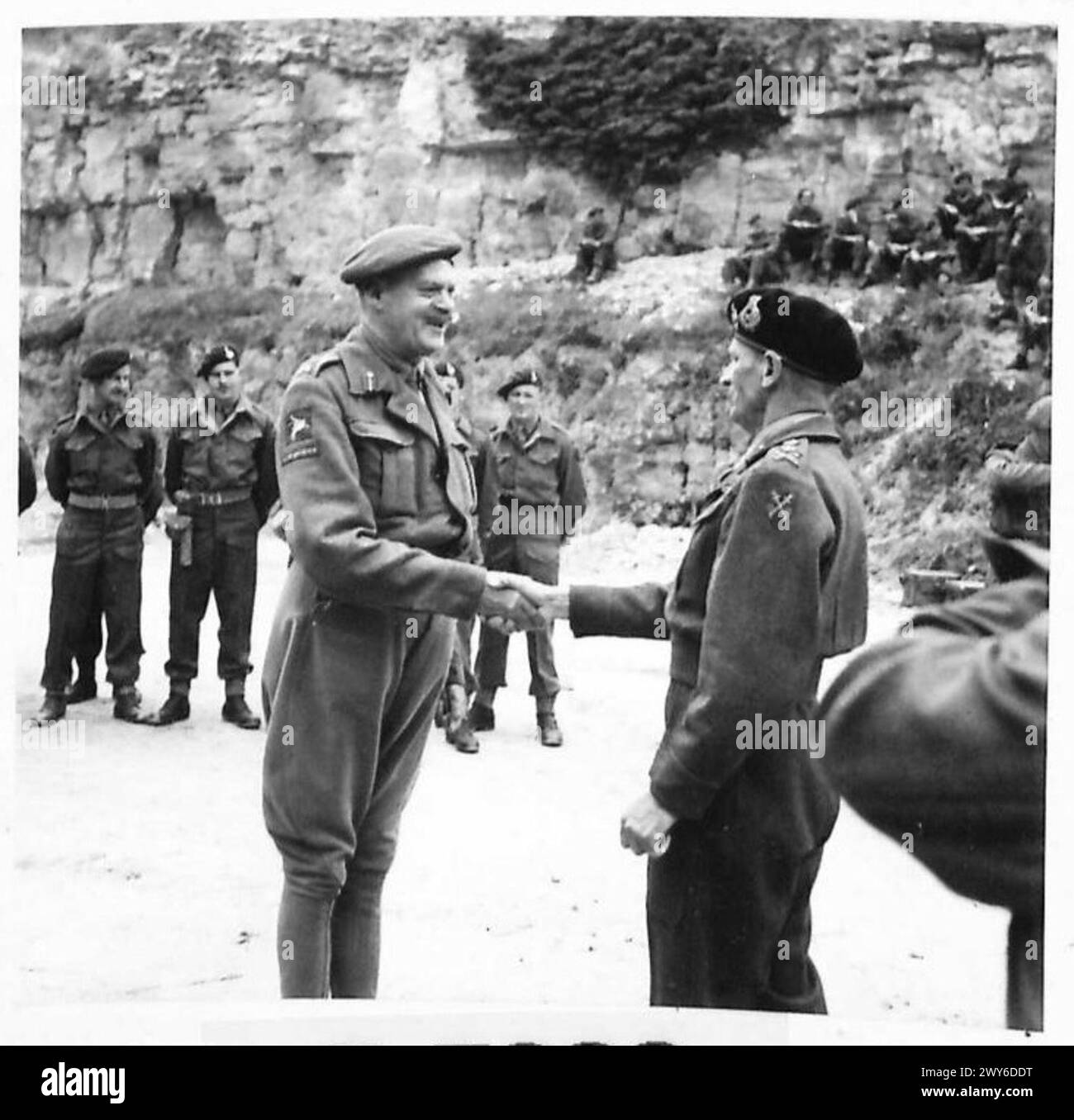 General Montgomery shakes hands with Major General Gale during British ...