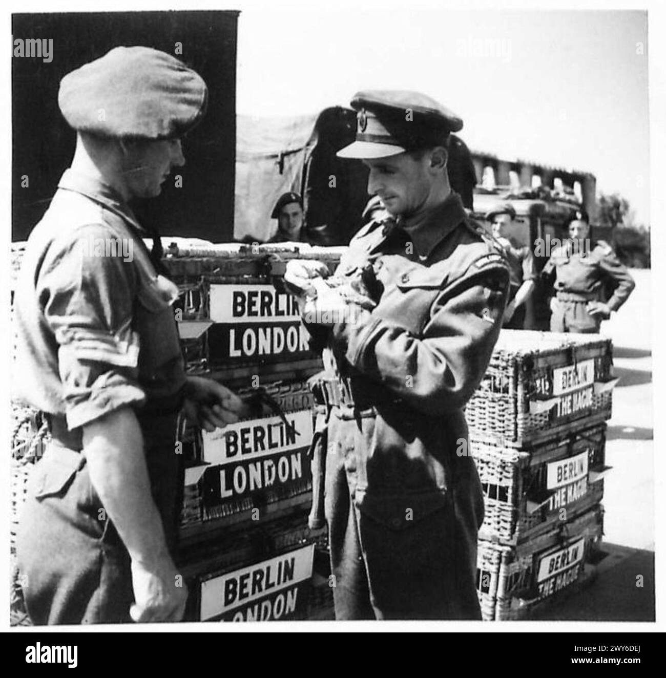 LAST FLIGHT OF WAR PIGEONS - Left to right - Sergeant F.C.Clarke of ...