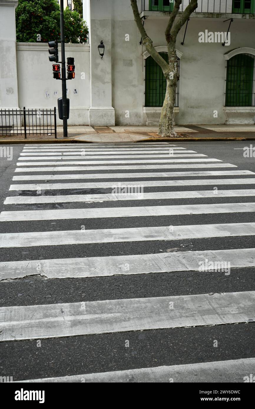 Zebra crossing over a road with buildings behind Stock Photo - Alamy