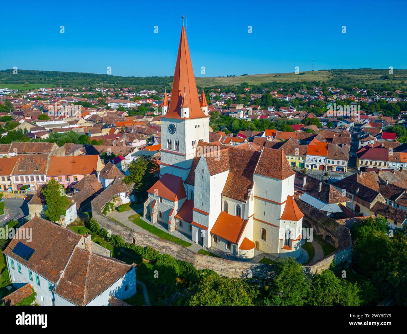 Panorama view of Saint Walpurga Fortified Church in Cisnadie Stock ...