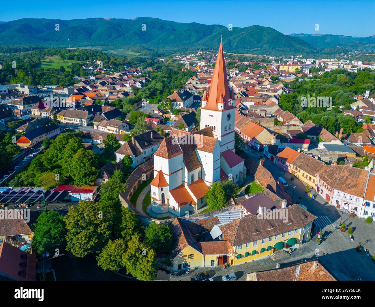 Panorama view of Saint Walpurga Fortified Church in Cisnadie Stock ...