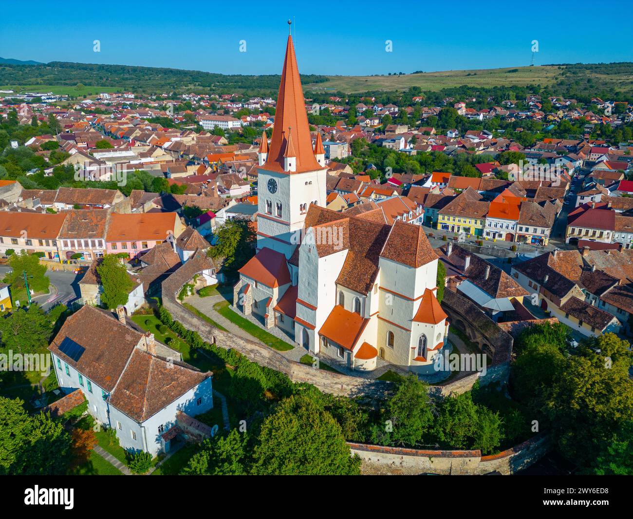 Panorama view of Saint Walpurga Fortified Church in Cisnadie Stock ...
