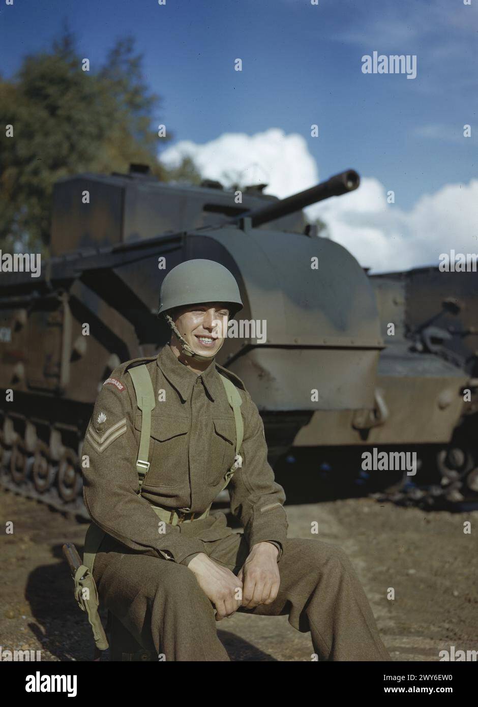 GUARDS ARMOURED TRAINING WING, PIRBRIGHT, SURREY, OCTOBER 1943 - A corporal of the Grenadier ...