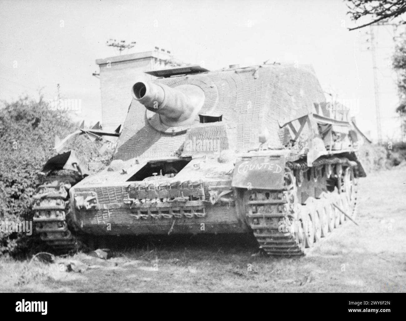 Destroyed German Sturmpanzer IV Brummbär assault tank from the Second ...