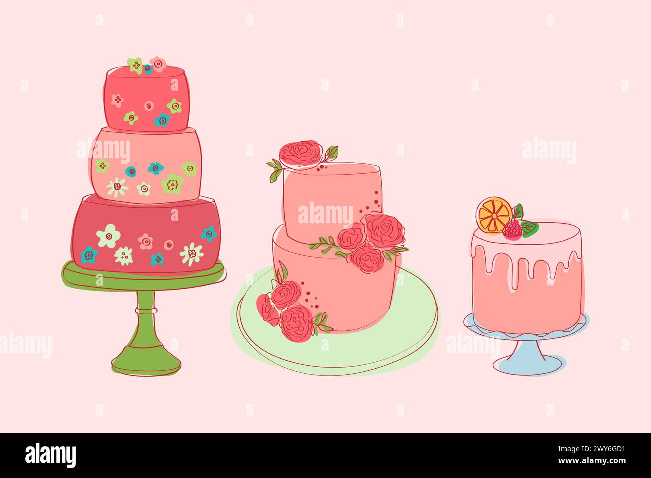 Three cakes of varying flavors and designs. Each cake is unique in ...