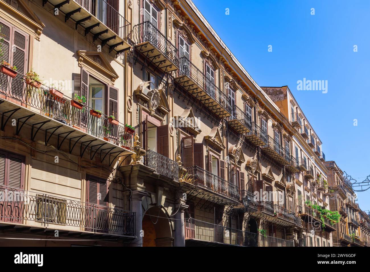 Palermo Via Vittorio Emanuele traditional architecture houses with iron ...