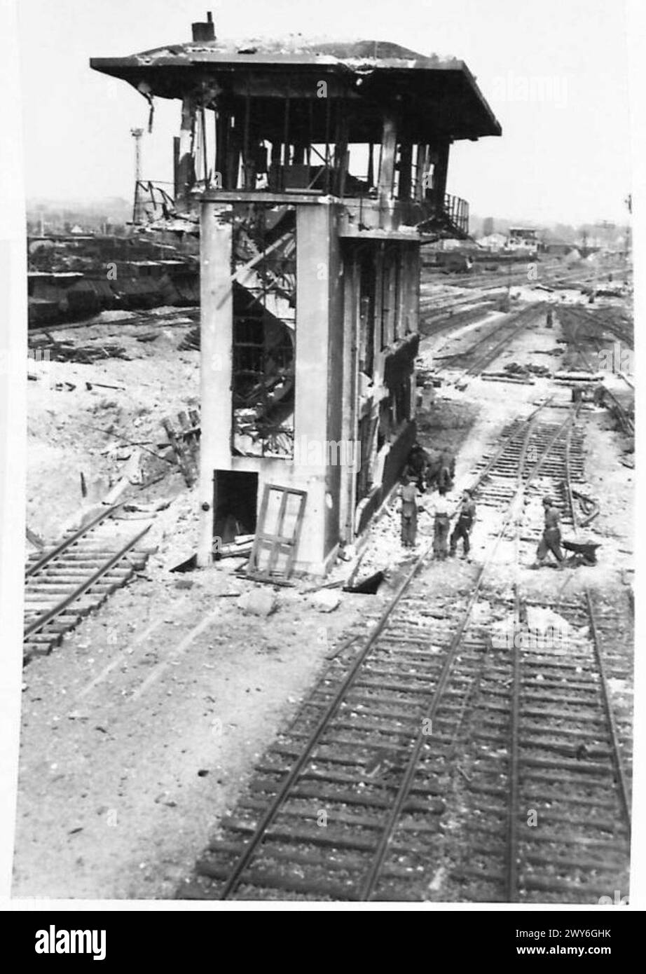 REPAIRING BOMB DAMAGE AT CAEN RAILWAY CENTRE - General view showing ...