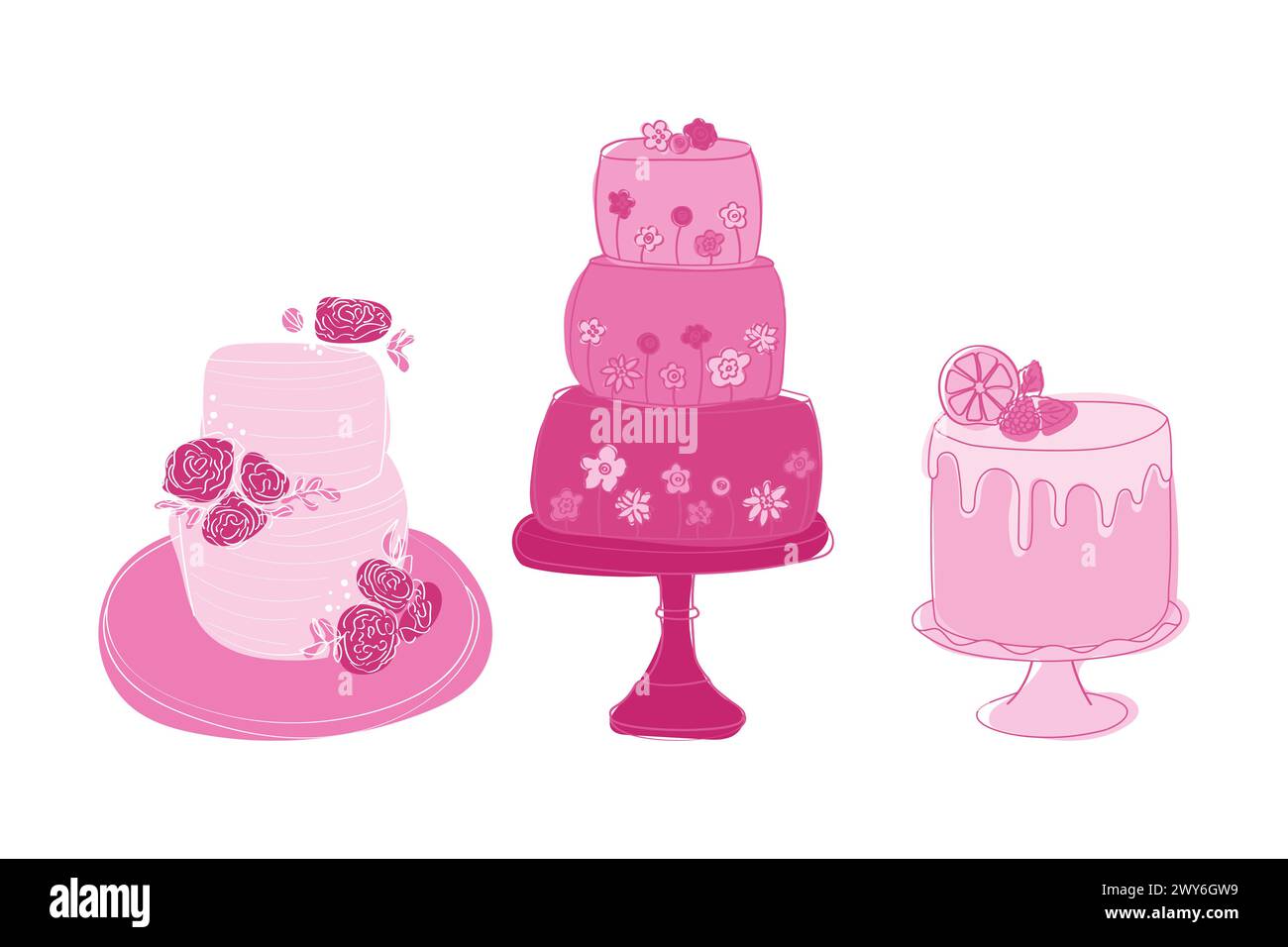 Three assorted cakes, each with a unique design and flavor. The cakes ...