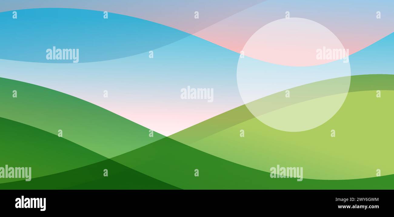 Beautiful abstract landscape, panoramic view illustration. Summer ...