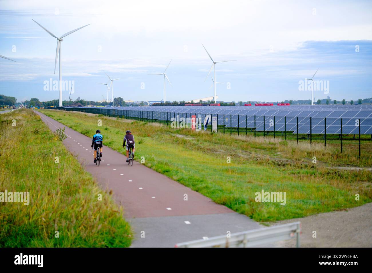 Netherlands, Sluiskil: Shell solar park with wind turbines and solar ...