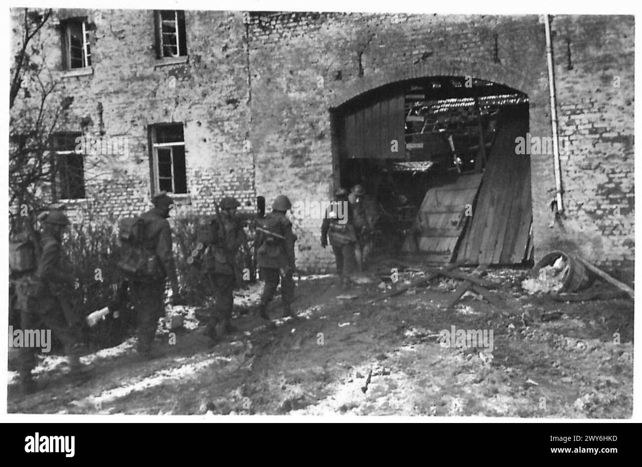 12 CORPS ATTACK - Infantry going into a shattered farmhouse. , British ...