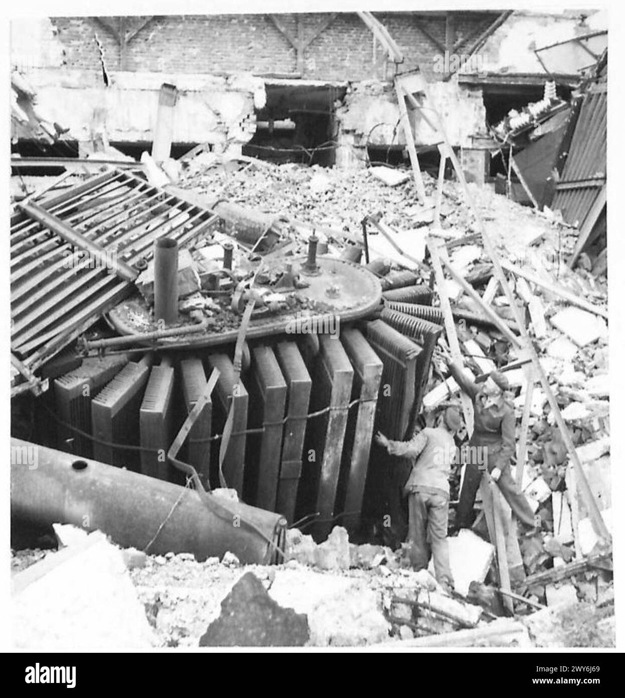 THE NORTH GERMAN COAL CONTROL - A view of the damaged transformers ...