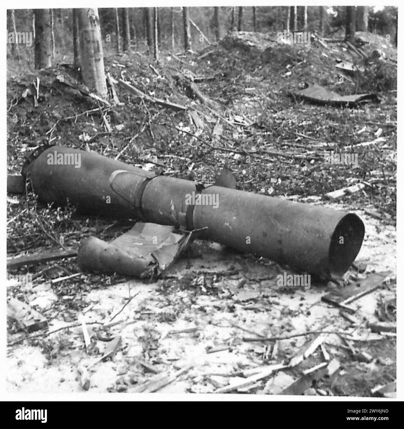 CAPTURED FLYING BOMB SITE - The tail-piece of a flying bomb , British ...