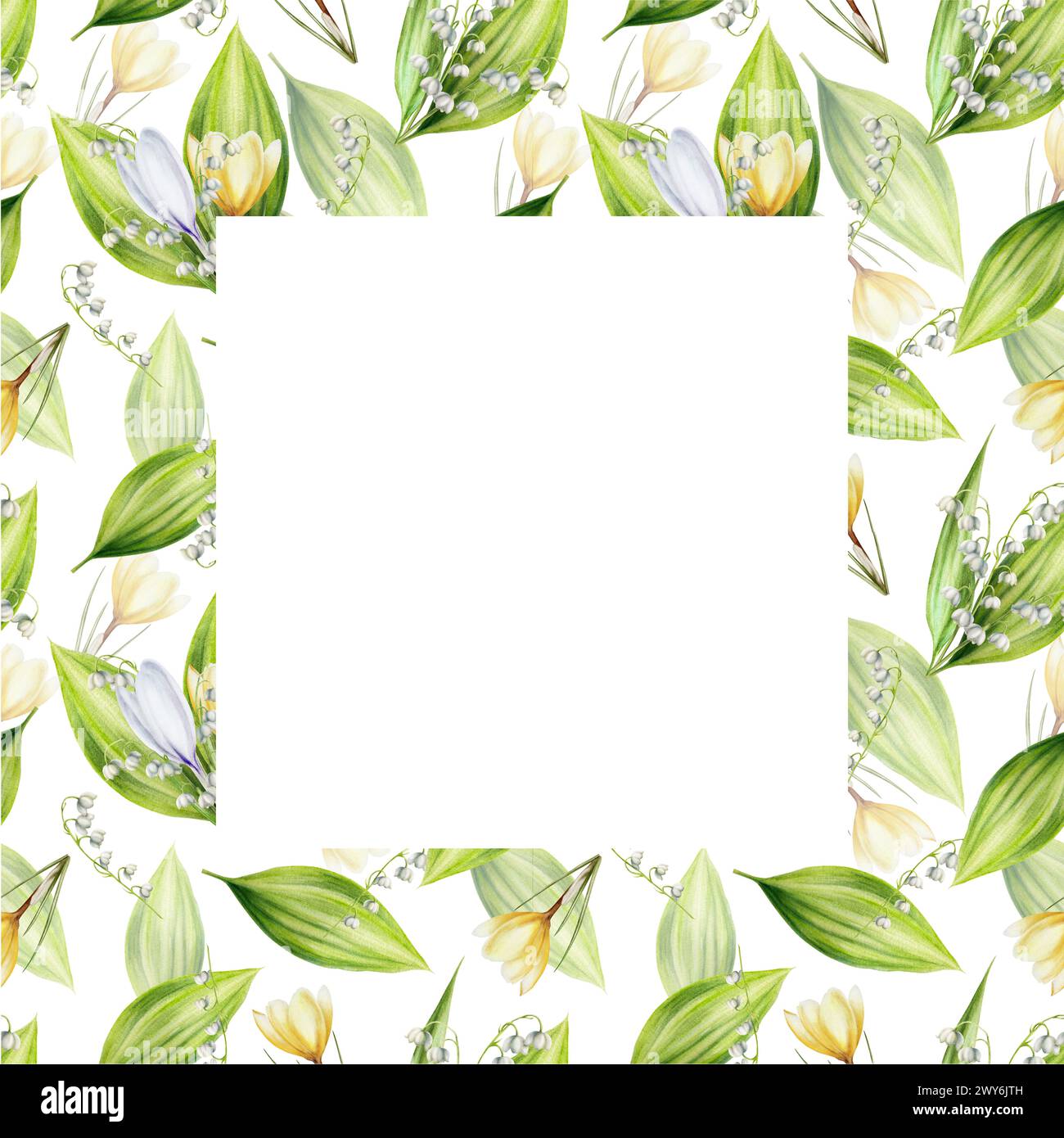 Watercolor frame, postcard, template with bouquet of yellow and white ...