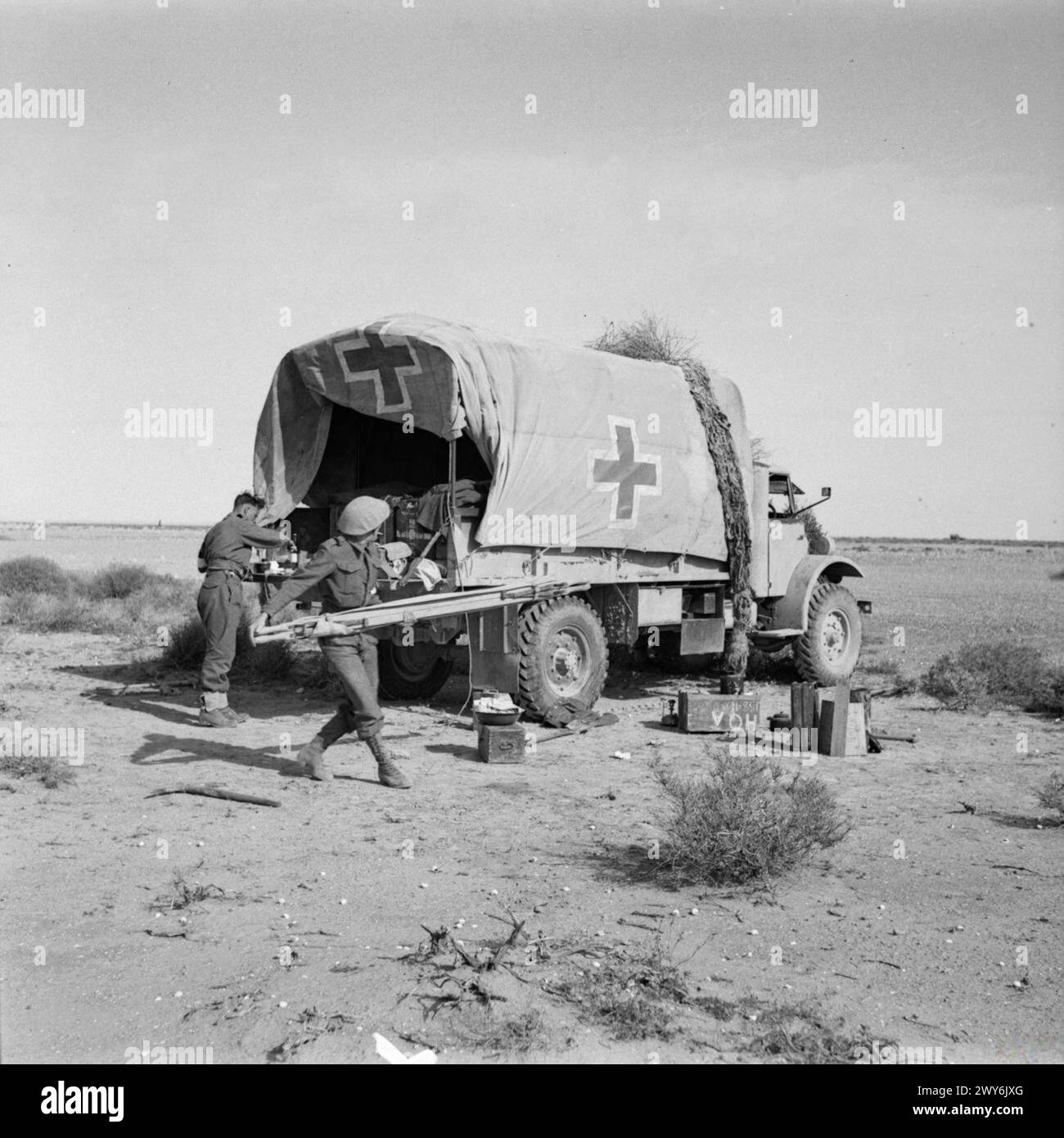 A Chevrolet 30cwt truck is used as a British Army ambulance in North ...