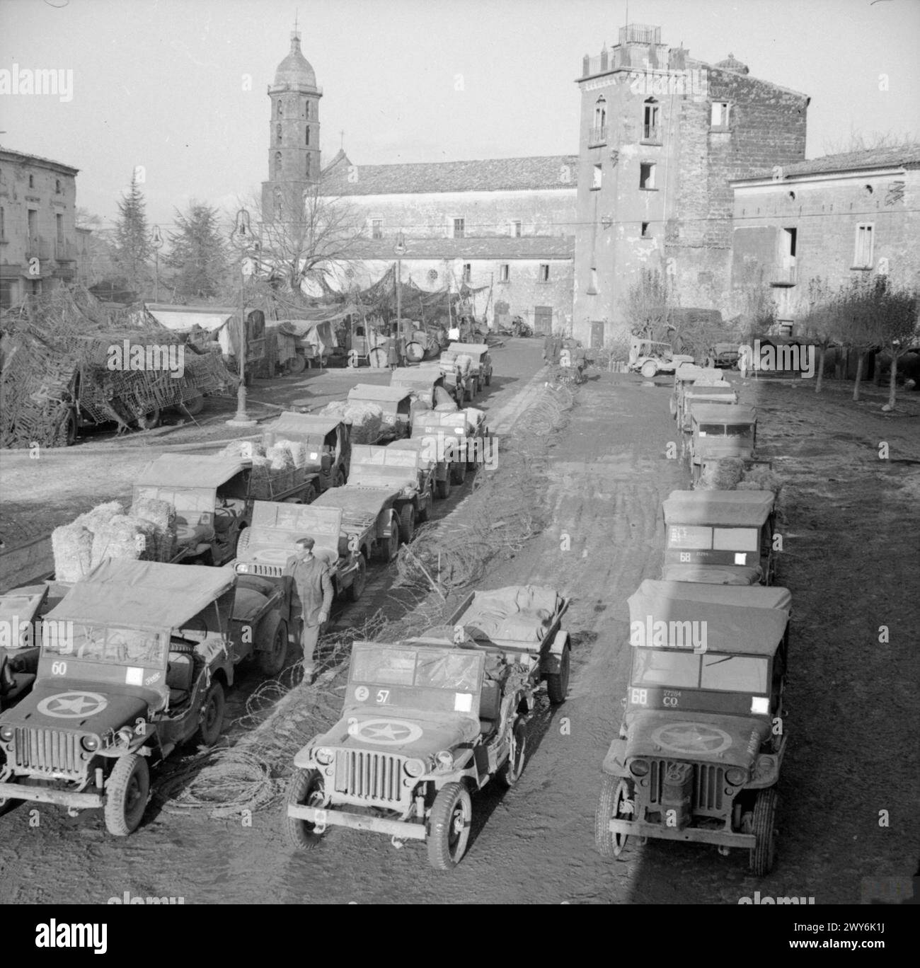 THE BRITISH ARMY IN ITALY 1944 - Jeeps assembled ready for transporting ...