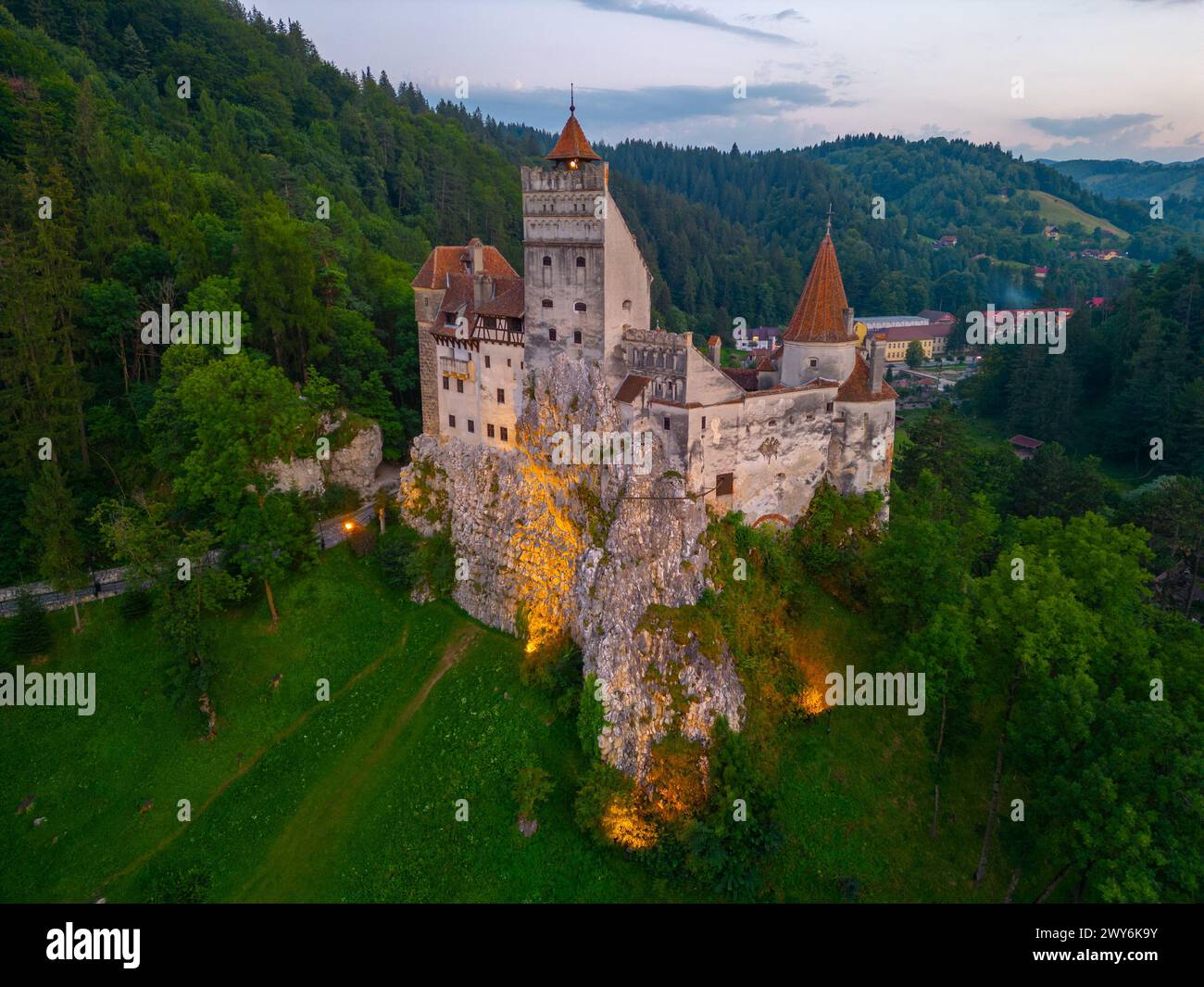 Sunset view of Bran castle in Romania Stock Photo - Alamy