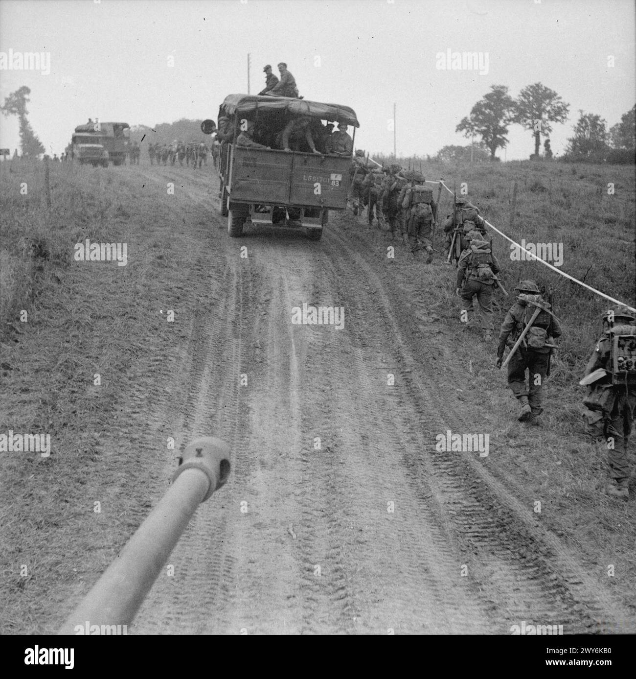 Infantry advance on foot and in lorries toward the front line south of ...
