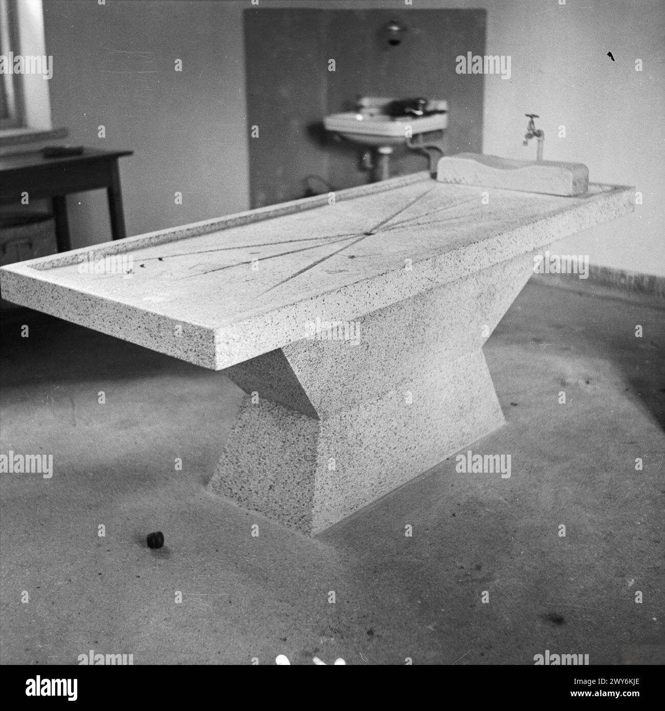 Concrete operating table used for dissection of deceased prisoners at ...