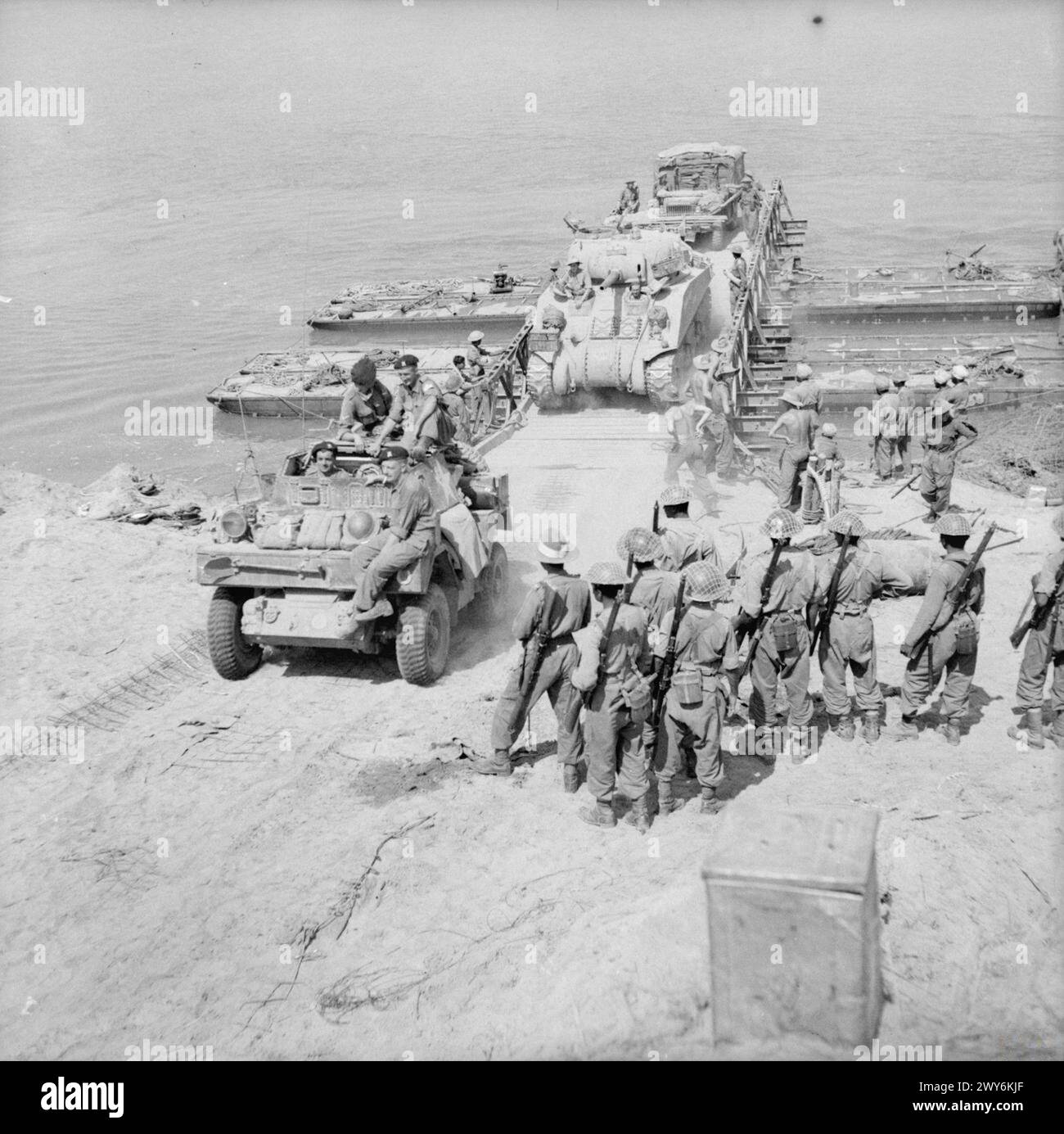 THE BRITISH ARMY IN BURMA 1945 - A Daimler scout car, Sherman tank and ...