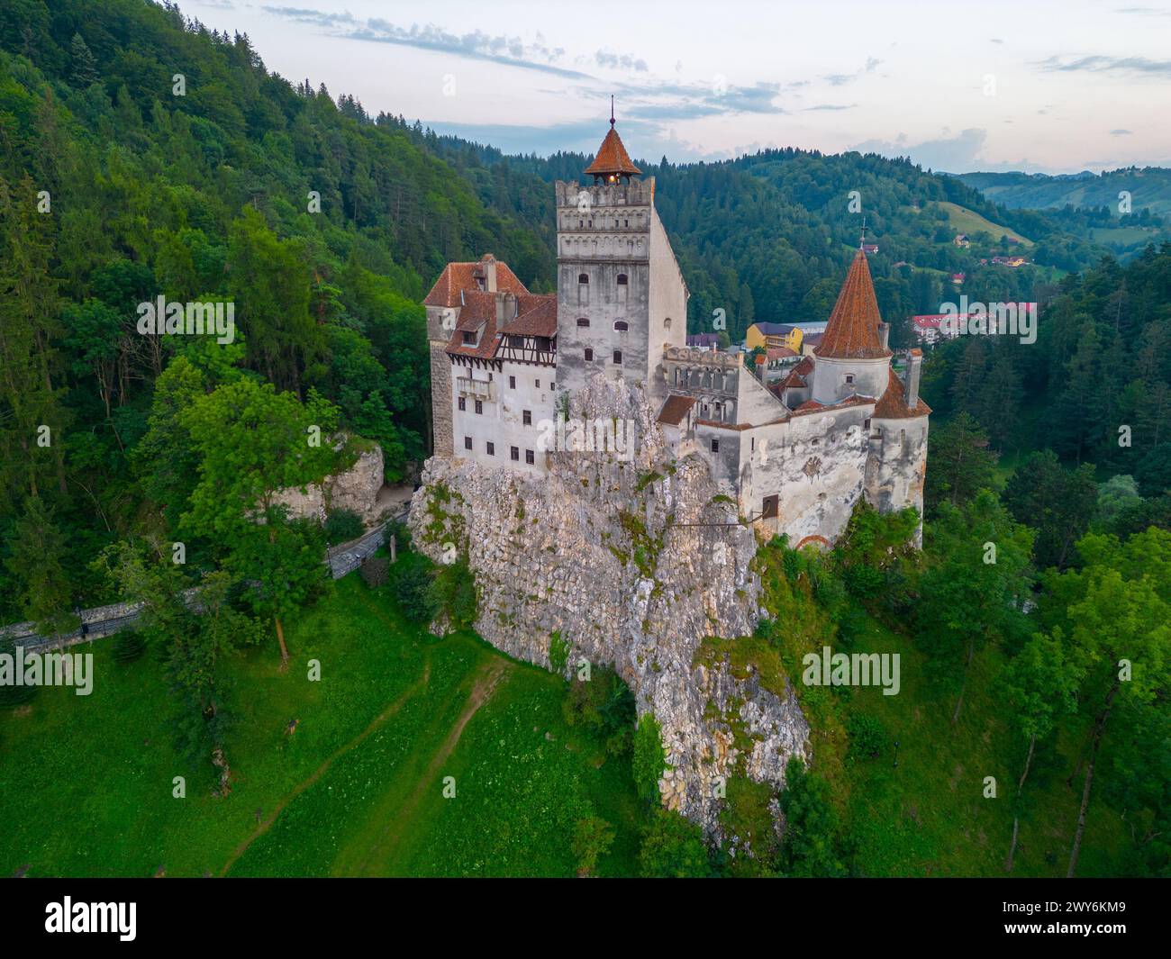 Sunset view of Bran castle in Romania Stock Photo - Alamy