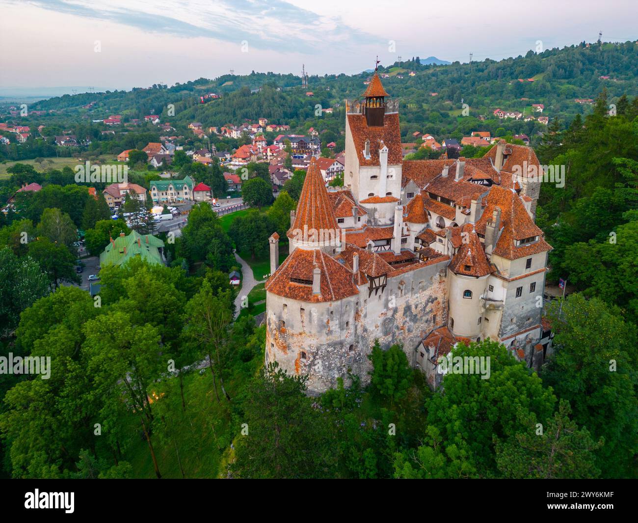 Sunset view of Bran castle in Romania Stock Photo - Alamy