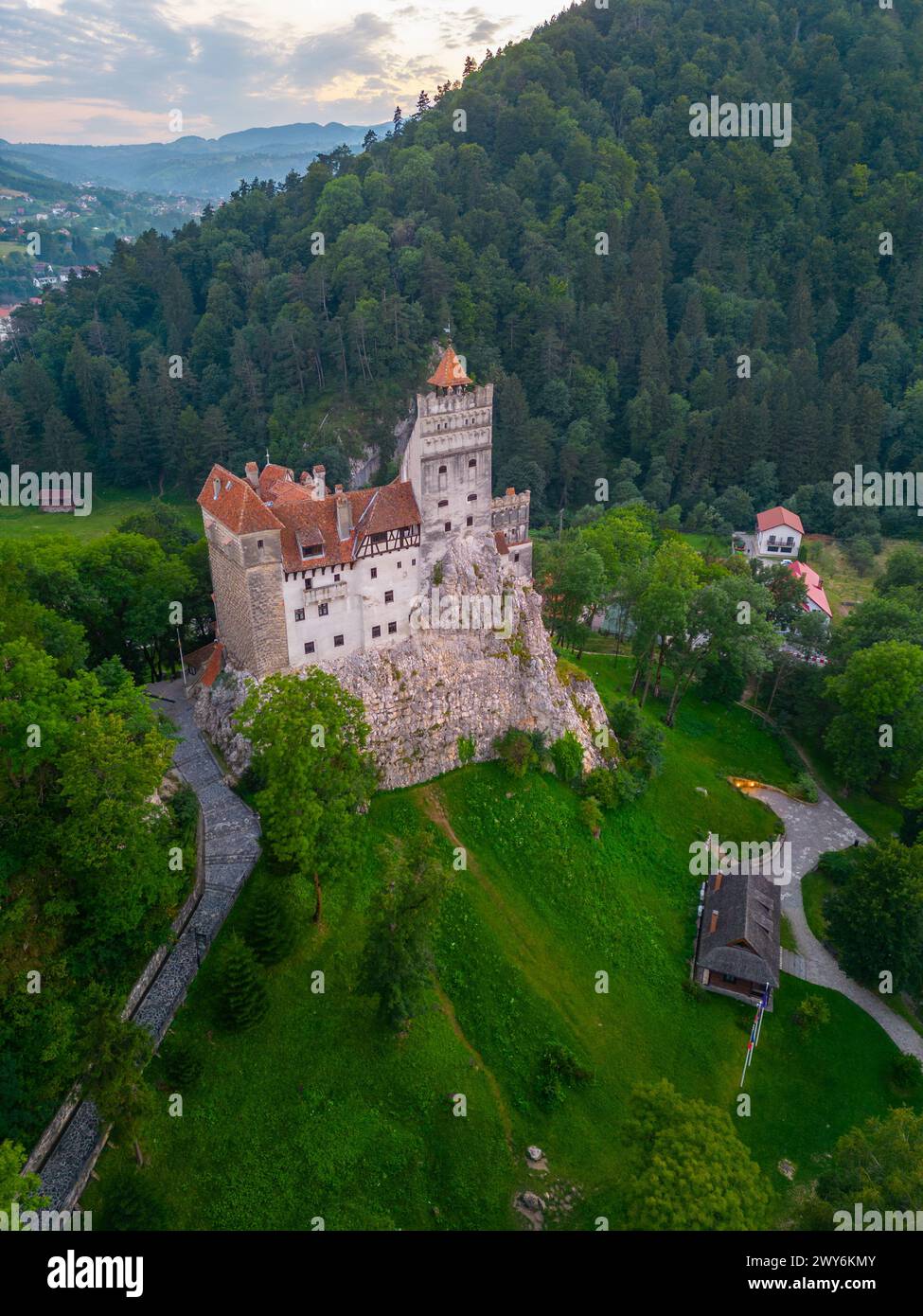 Sunset view of Bran castle in Romania Stock Photo - Alamy