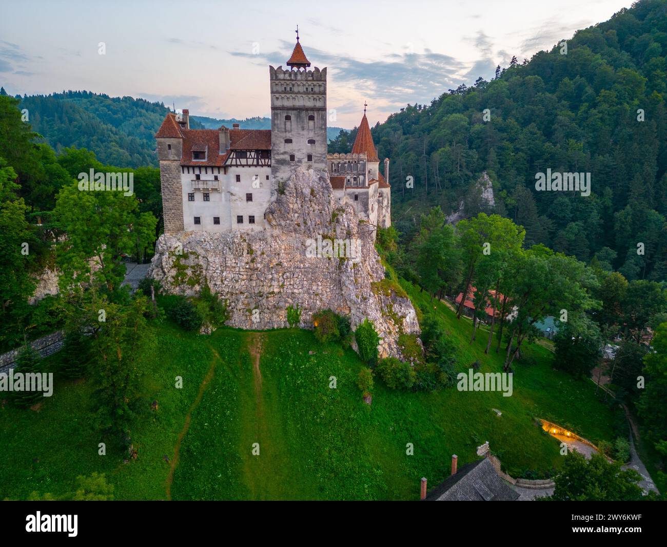 Sunset view of Bran castle in Romania Stock Photo - Alamy