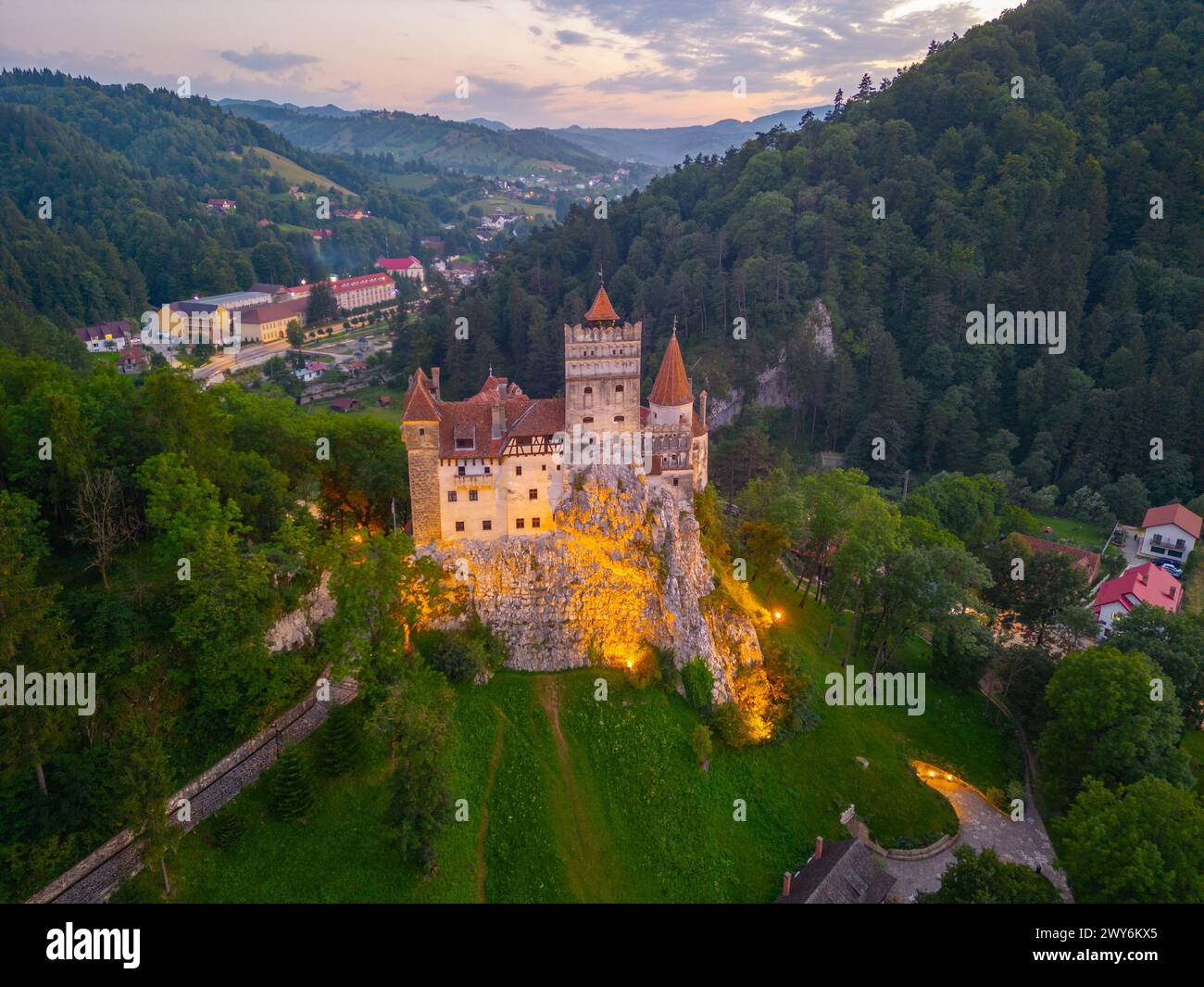 Sunset view of Bran castle in Romania Stock Photo - Alamy