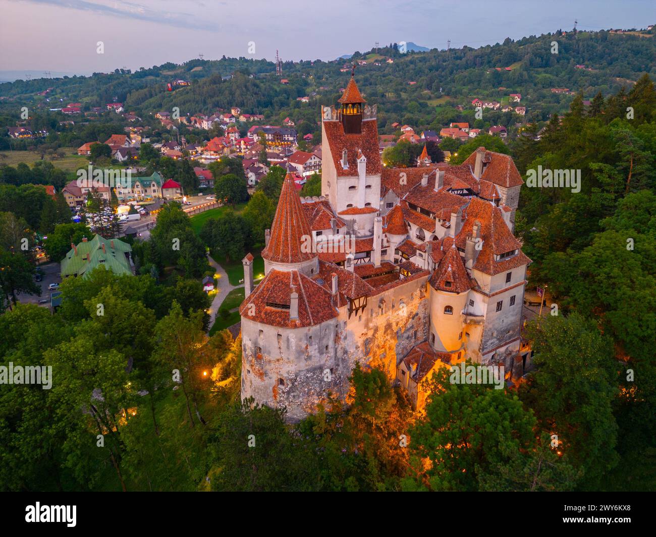 Sunset view of Bran castle in Romania Stock Photo - Alamy